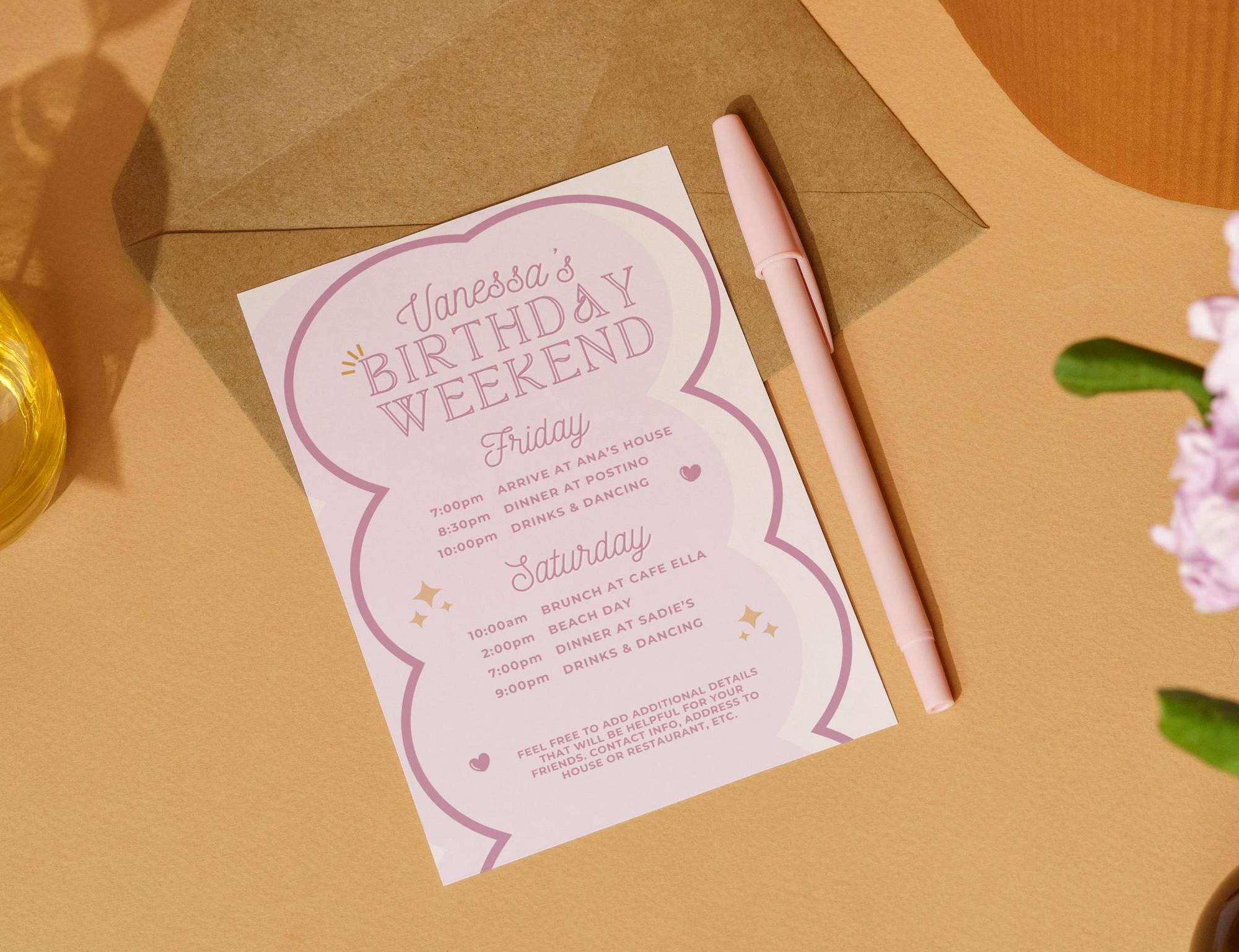 Birthday Program Template, Birthday Weekend Trip Template, Editable ...