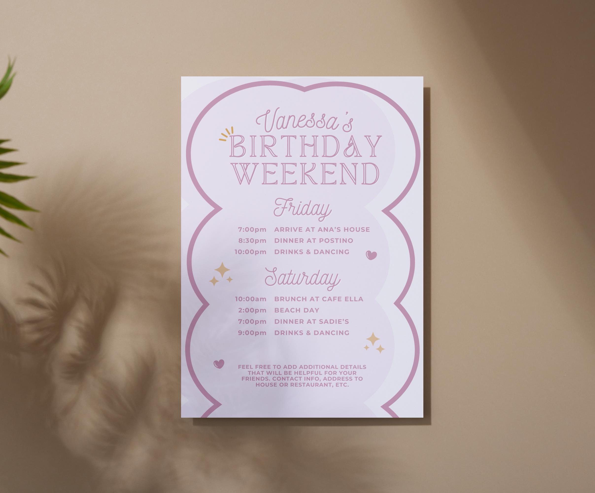 Birthday Program Template, Birthday Weekend Trip Template, Editable ...