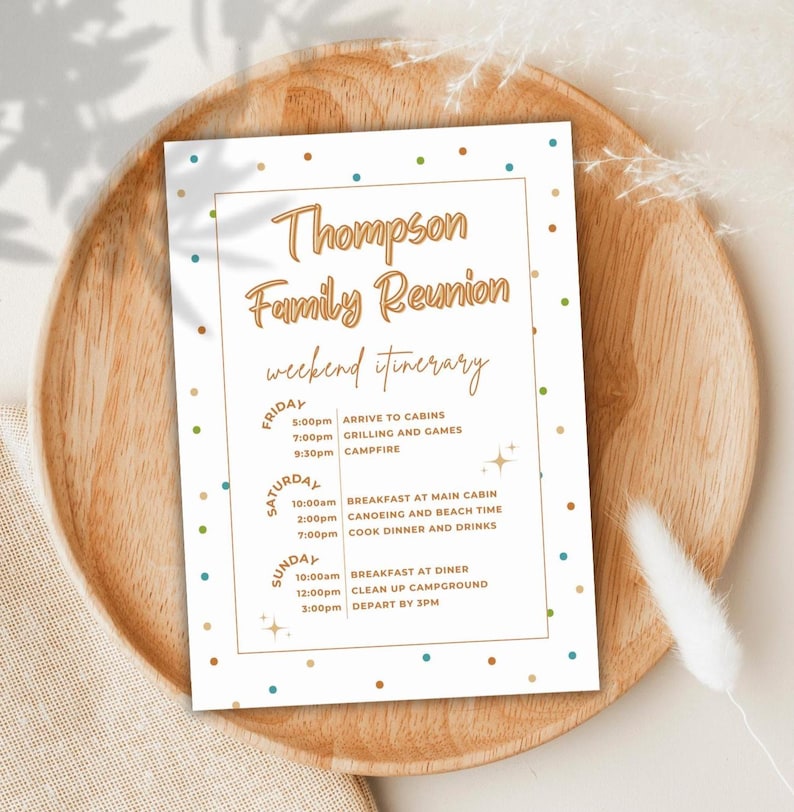 Family Reunion Itinerary Template, Weekend Schedule Invitation ...