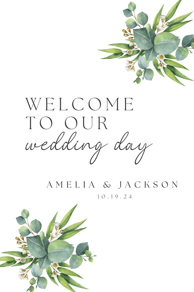 Editable Welcome Sign Template Elegant Greenery Wedding Sign Canva ...