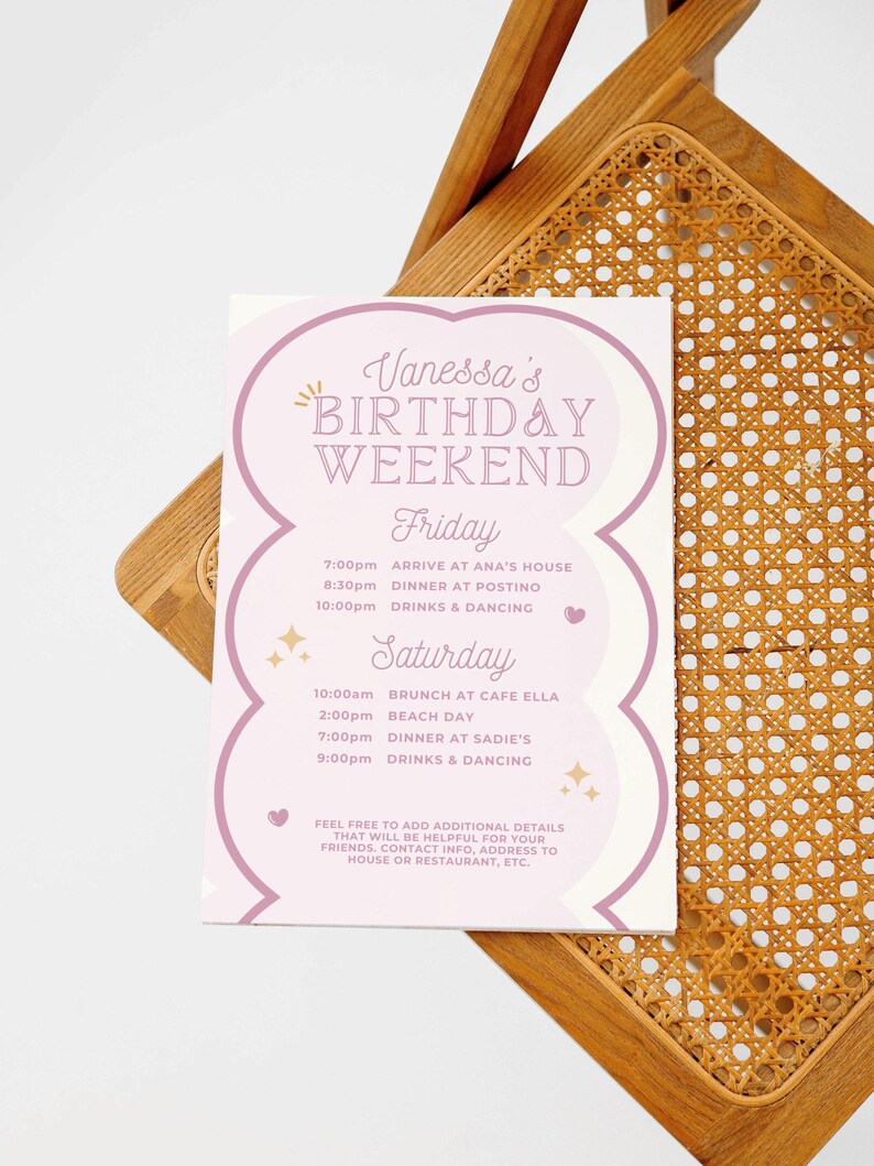 Birthday Program Template, Birthday Weekend Trip Template, Editable ...