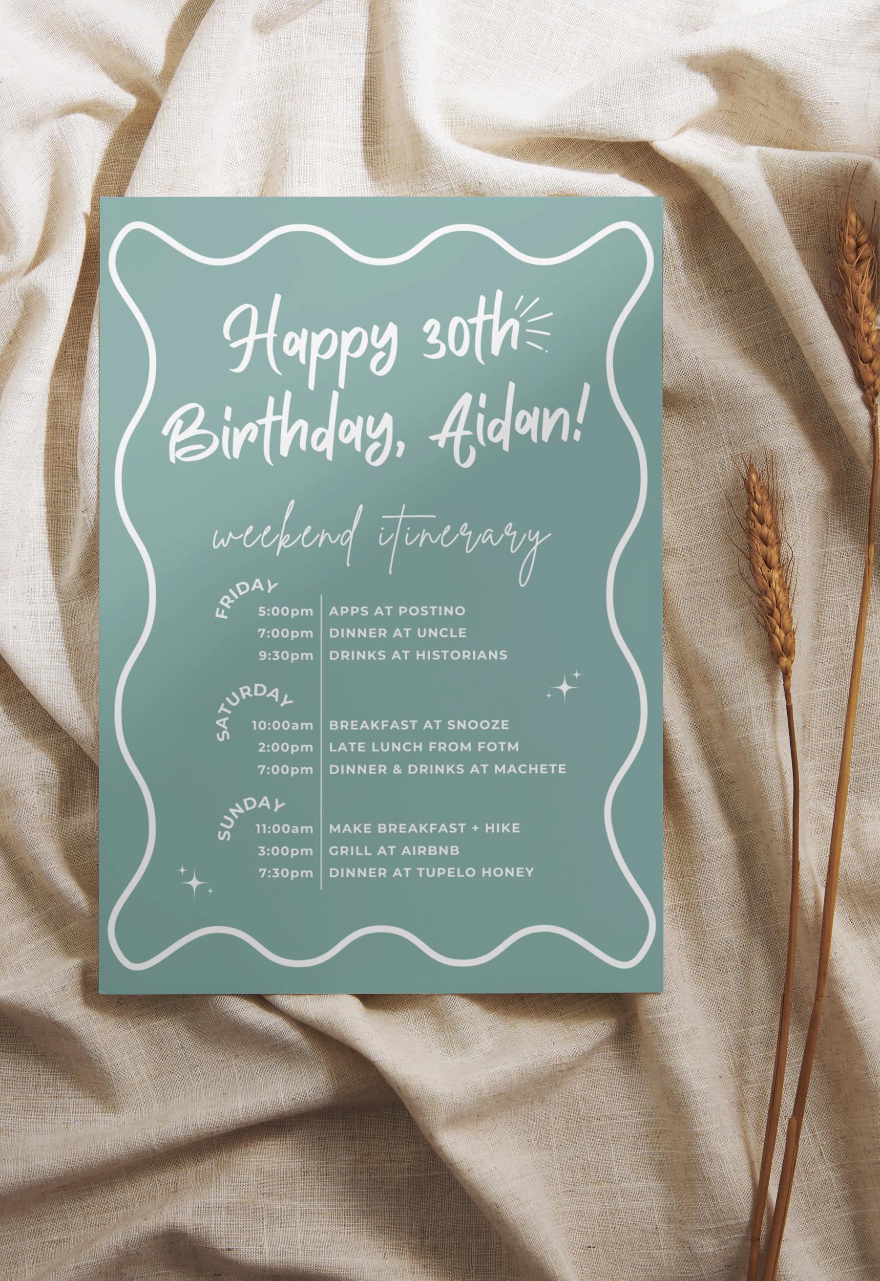 Birthday Program Template, Birthday Weekend Itinerary Template ...