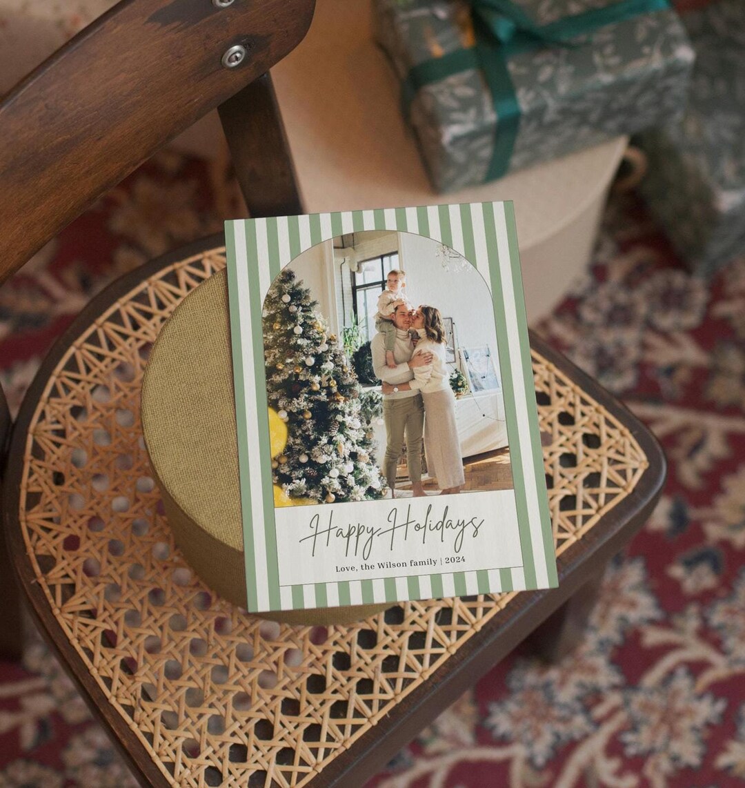 Boho Photo Holiday Card Template, Minimalist Happy Holidays, Simple ...