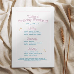Birthday Weekend Itinerary Template, Birthday Weekend Agenda, Editable ...