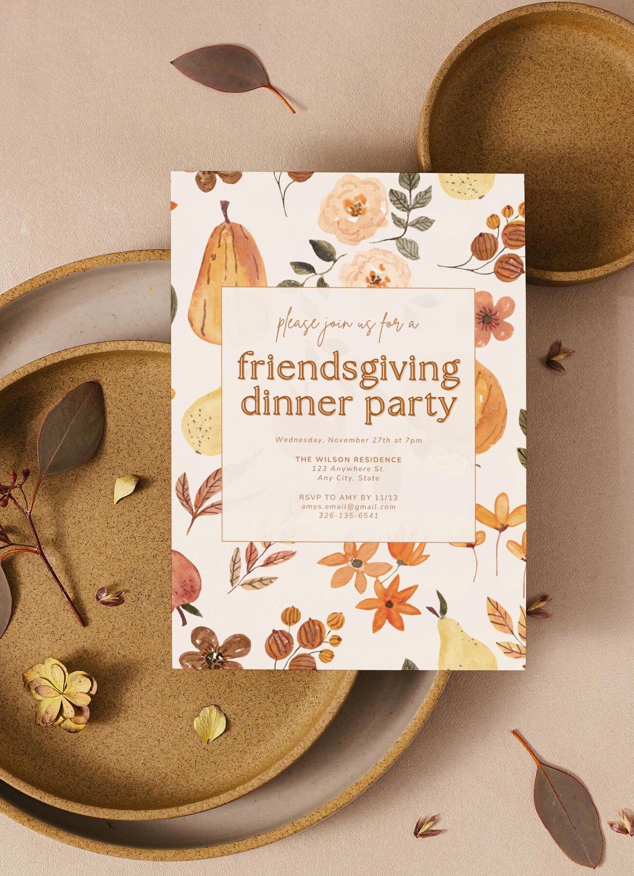 Friendsgiving Dinner Party Invitation, Friendsgiving Invite, Editable ...