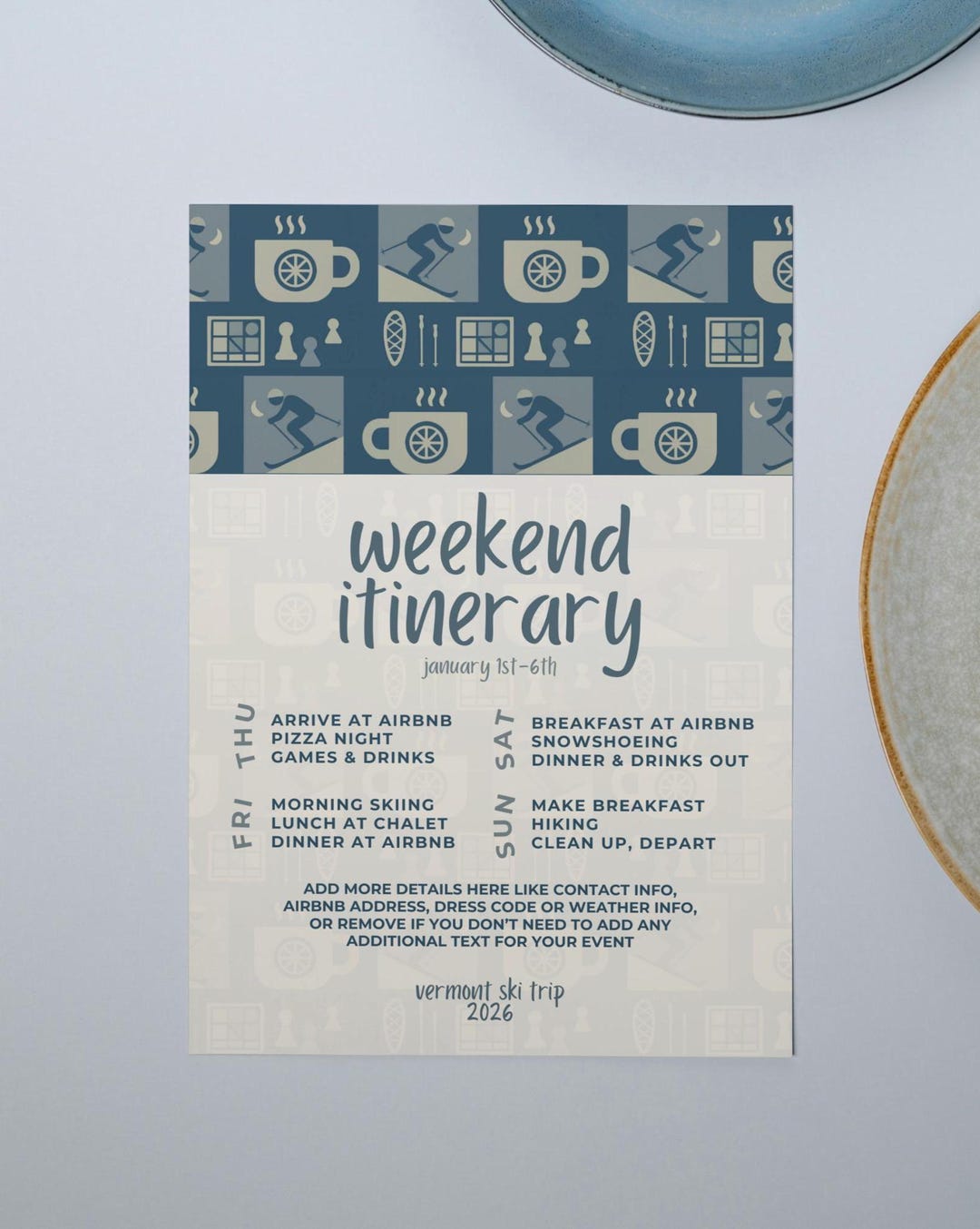 Ski Trip Itinerary Template: Winter Vacation Planner (digital Download ...