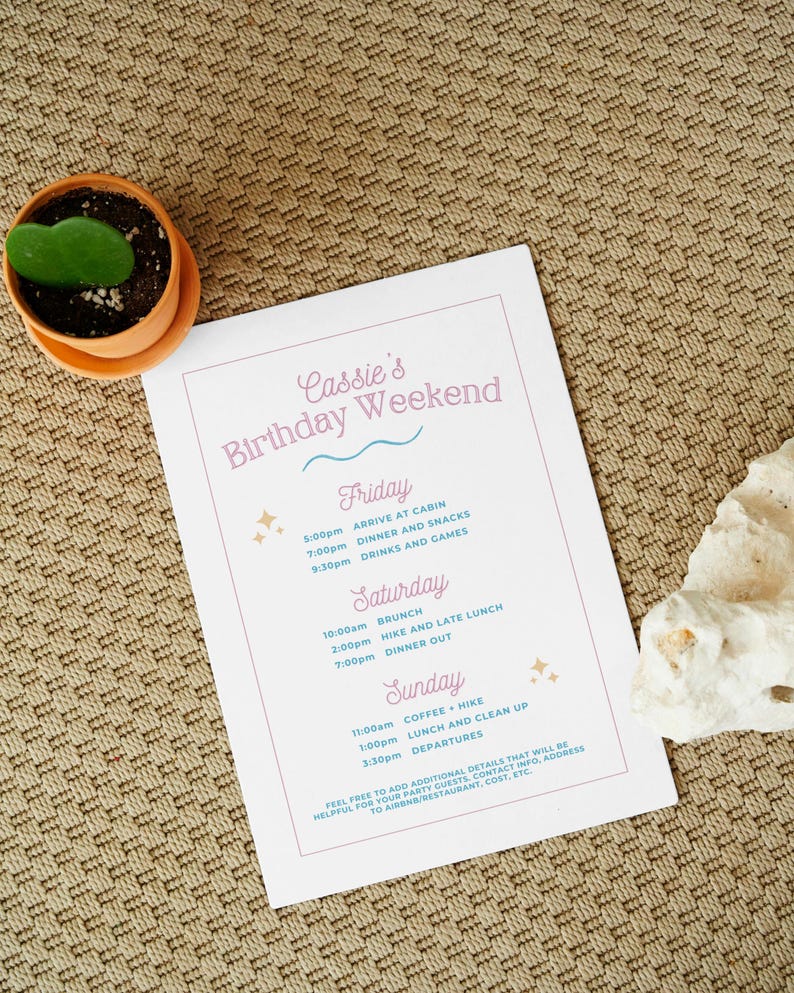 Birthday Weekend Itinerary Template, Birthday Weekend Agenda, Editable ...