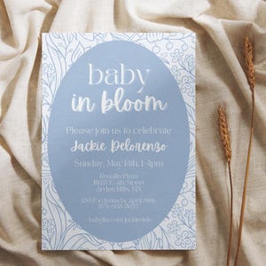 Baby Shower Invitation Template, Baby in Bloom Flowers Theme, Blue and ...