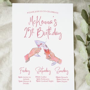 Girls Trip Itinerary Template, Birthday Weekend Schedule, Canva ...