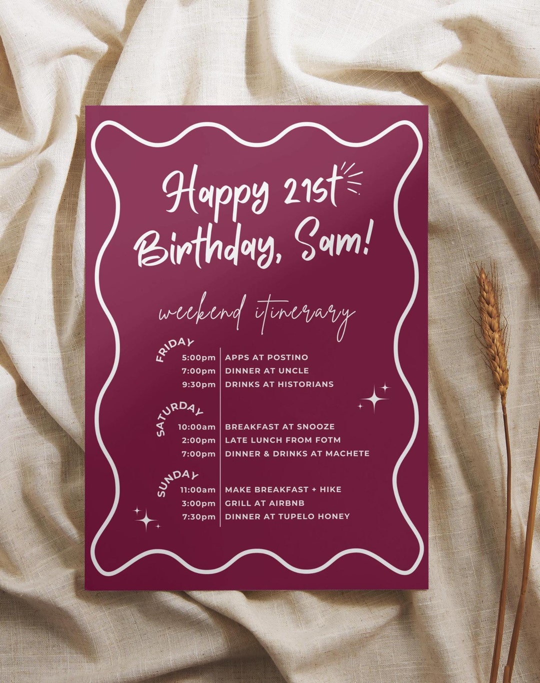 Birthday Program Template, Birthday Weekend Itinerary Template ...