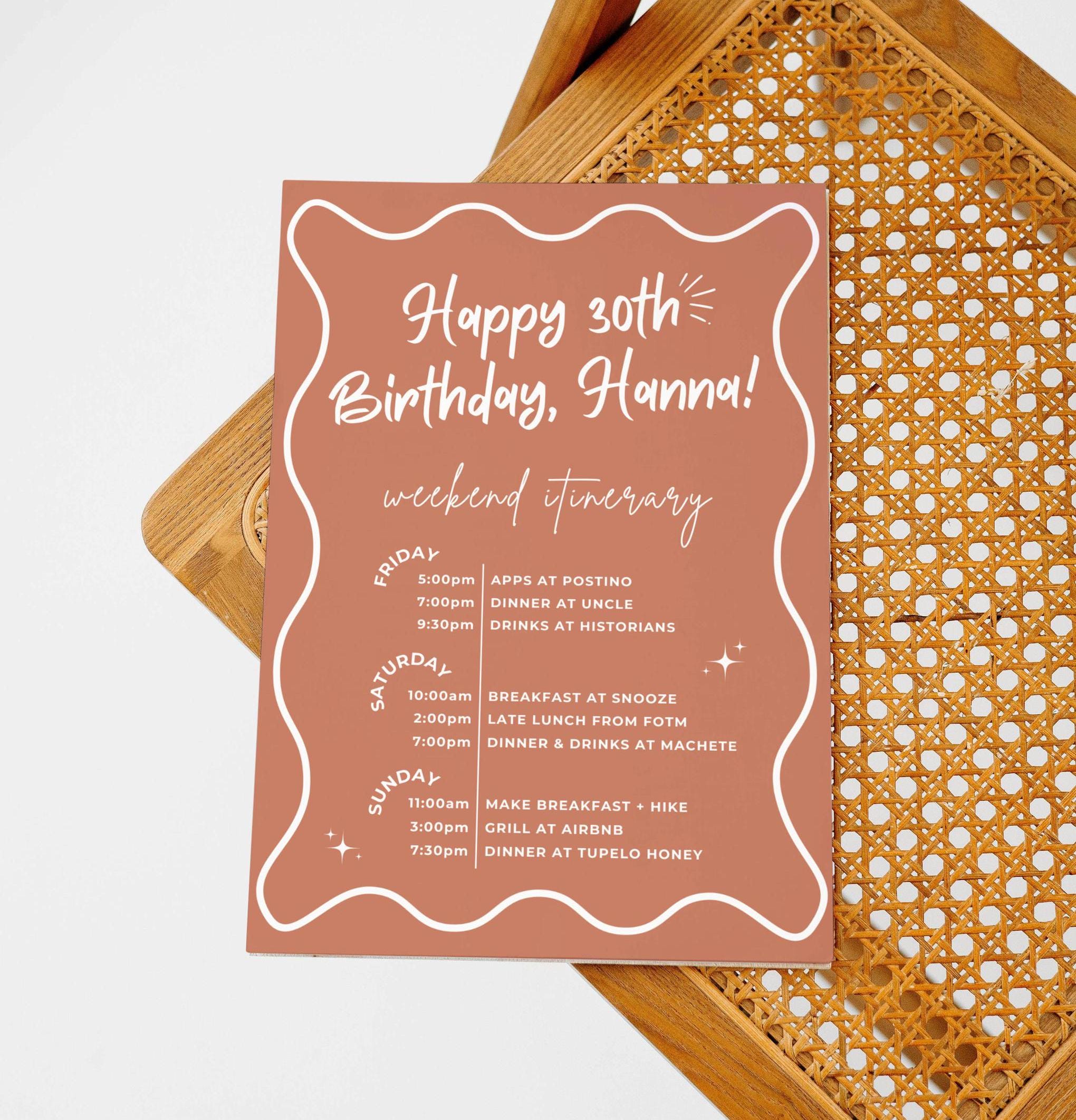 Birthday Program Template, Birthday Weekend Itinerary, Editable, Canva ...