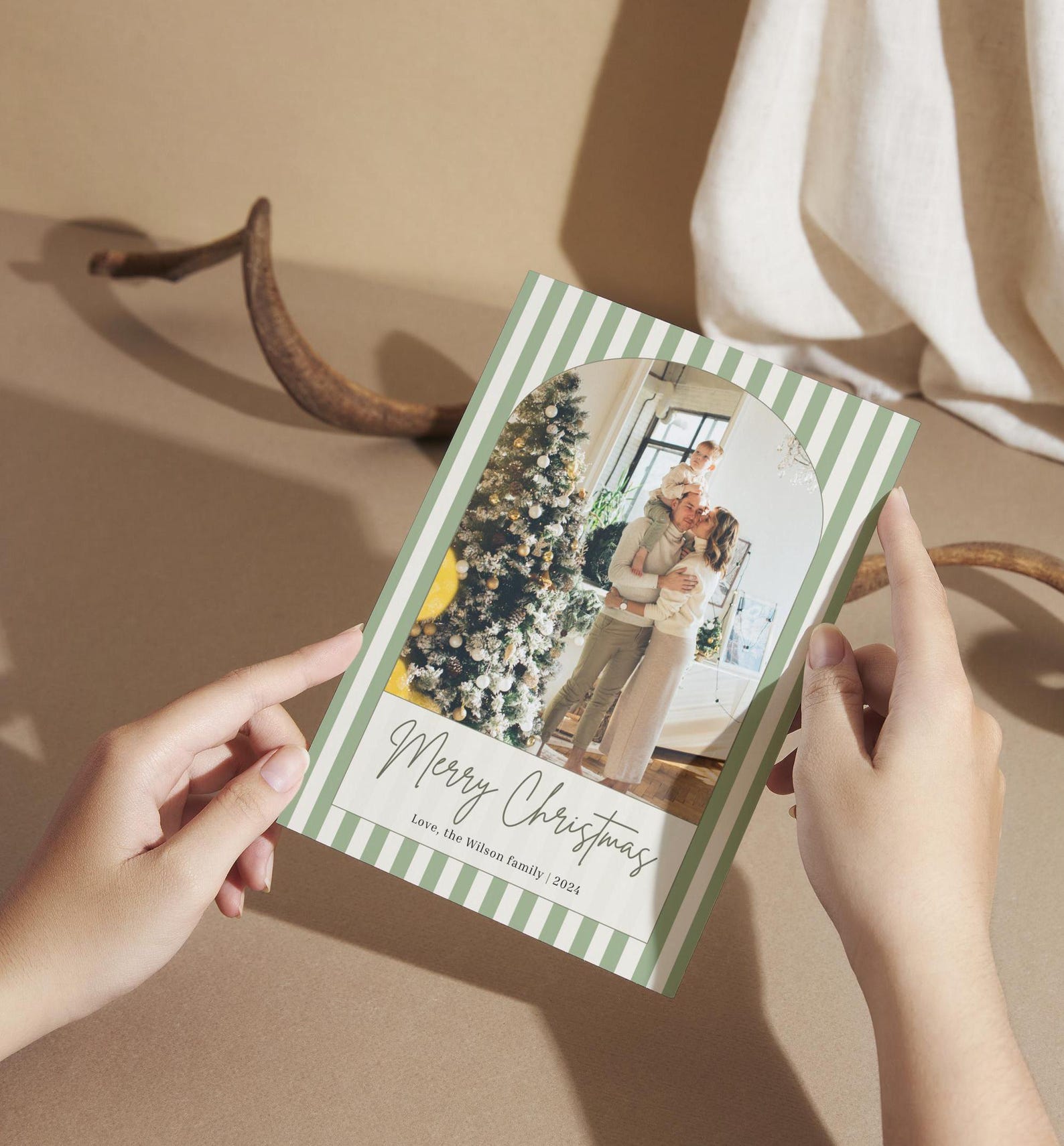 Boho Photo Holiday Card Template, Minimalist Happy Holidays, Simple ...