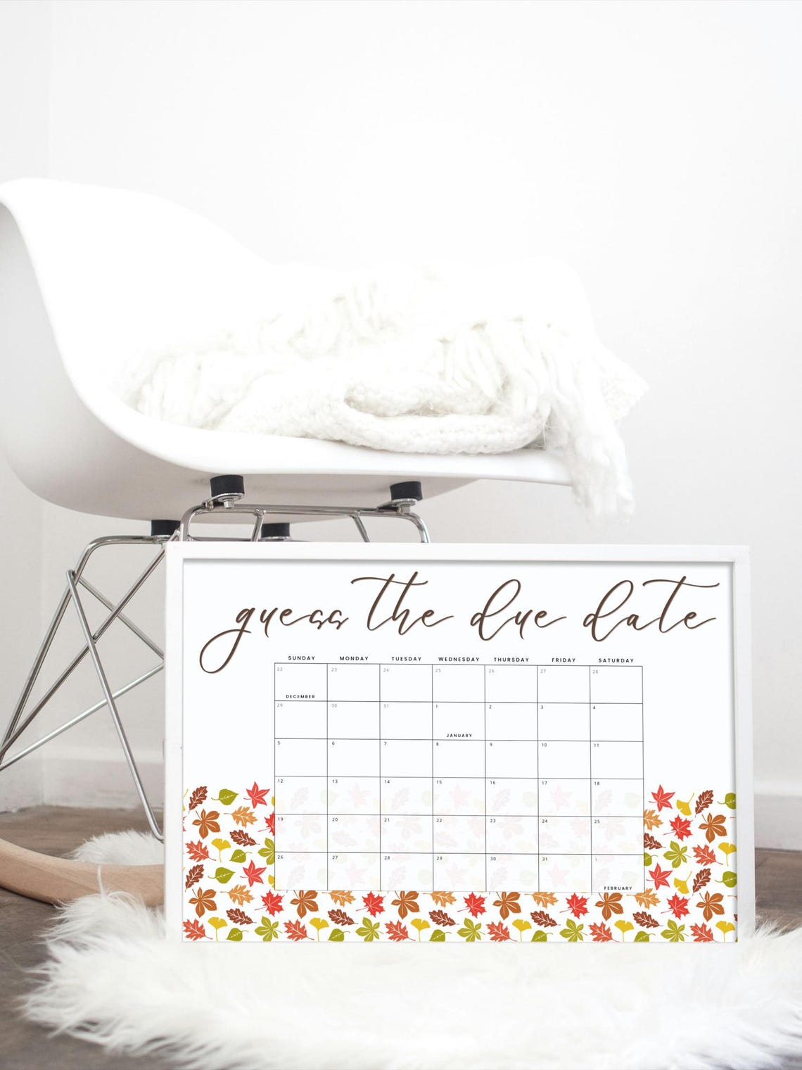 Autumn Baby Shower Guess the Due Date Game, Editable Canva Template ...