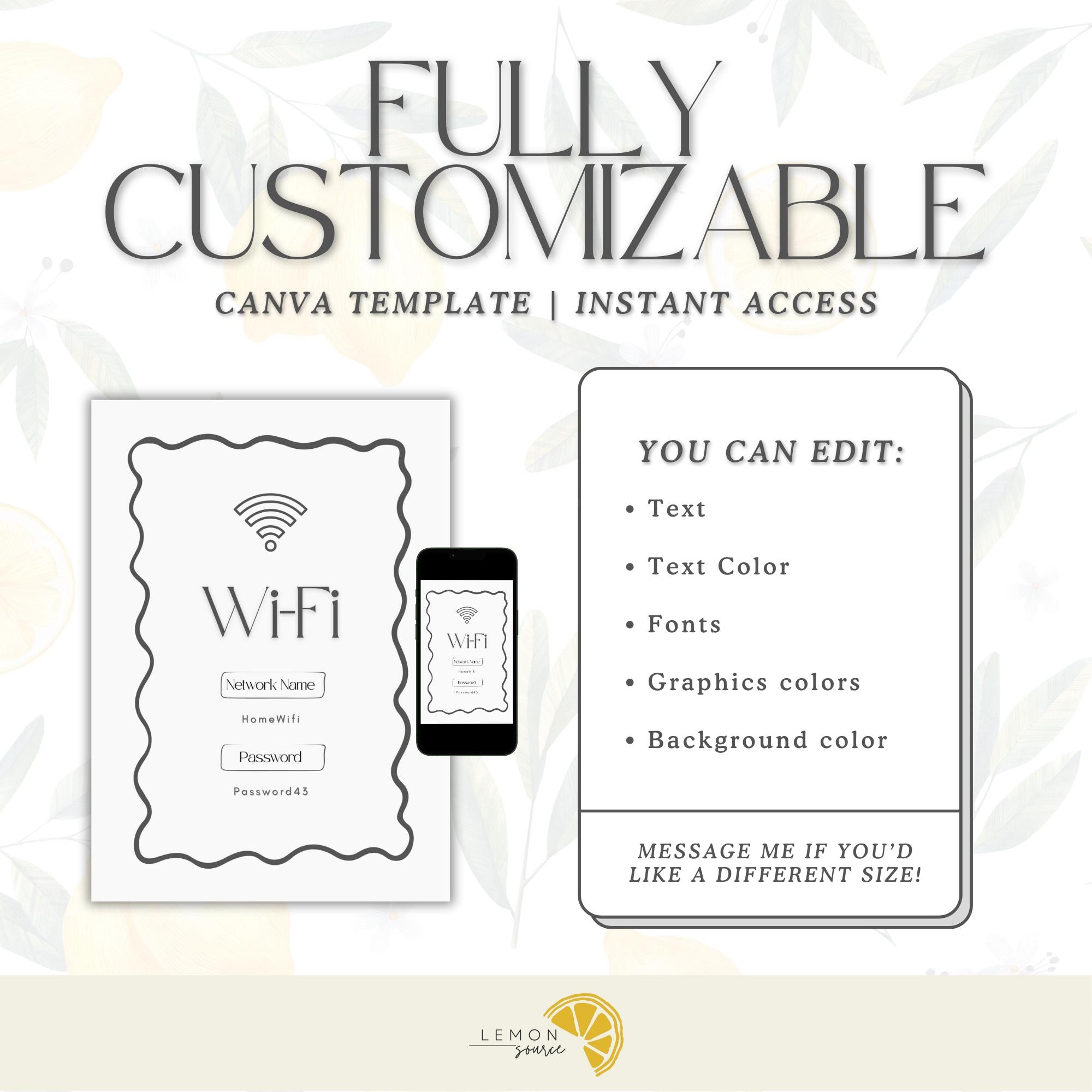 Printable Wifi Sign, Custom Wi-fi Password Sign for Business or Rental ...