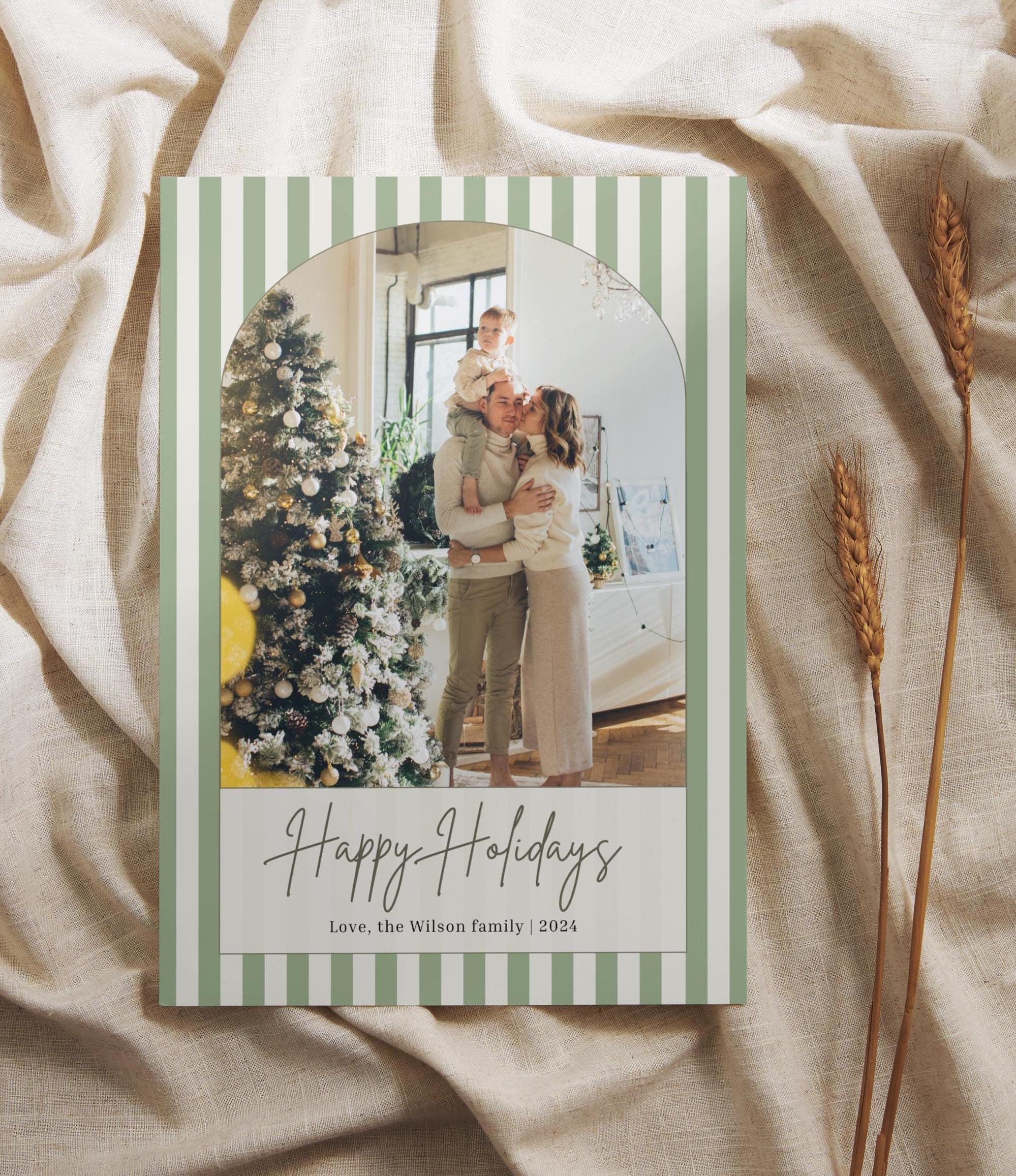 Boho Photo Holiday Card Template, Minimalist Happy Holidays, Simple ...