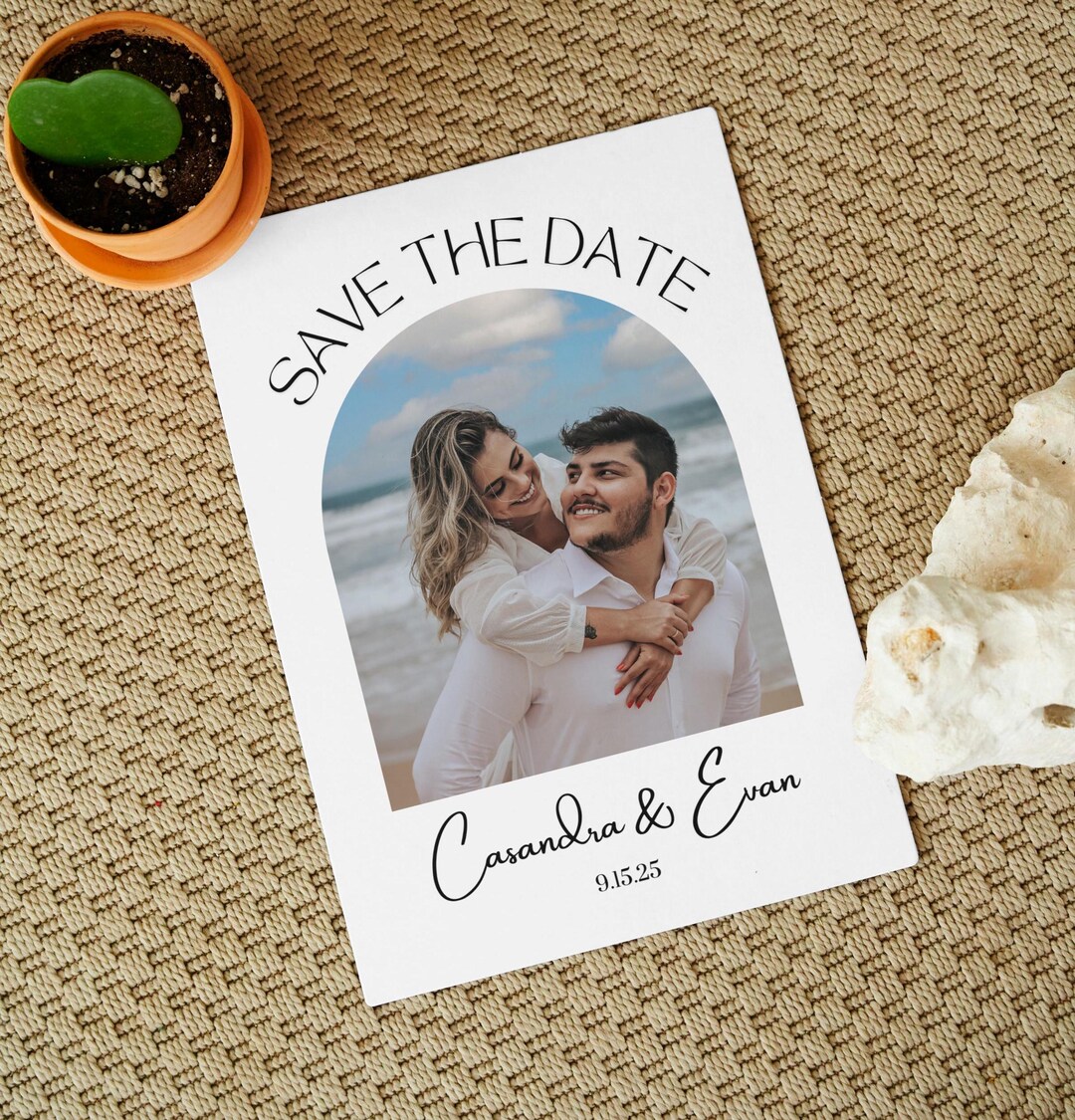 Elegant Save the Date Template With Script Fonts, Arch Photo Design ...