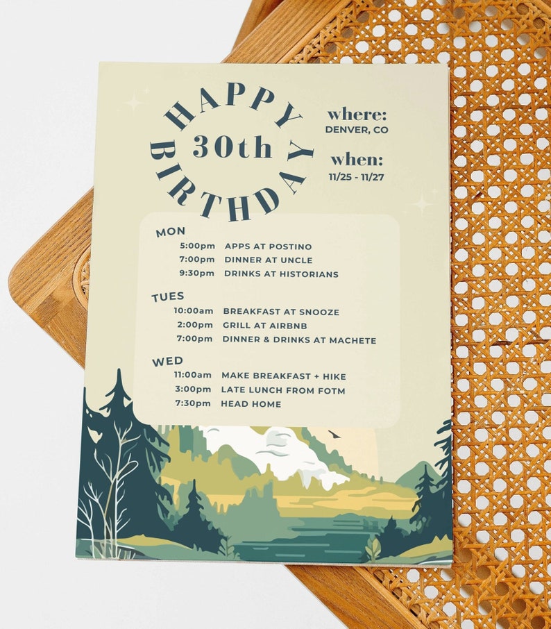 Personalized Birthday Itinerary Template, Canva Digital Download ...