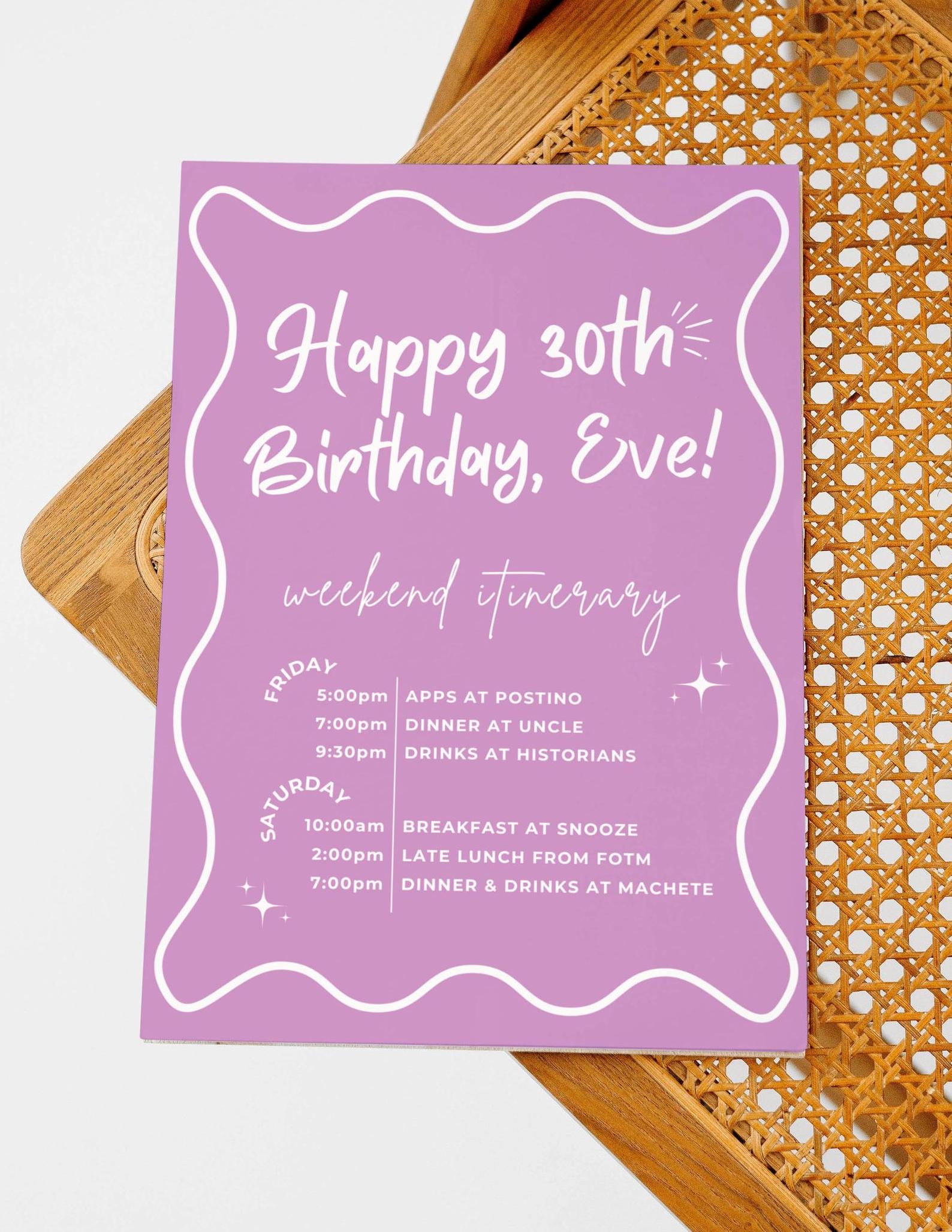 Birthday Program Template, Birthday Weekend Itinerary Template ...