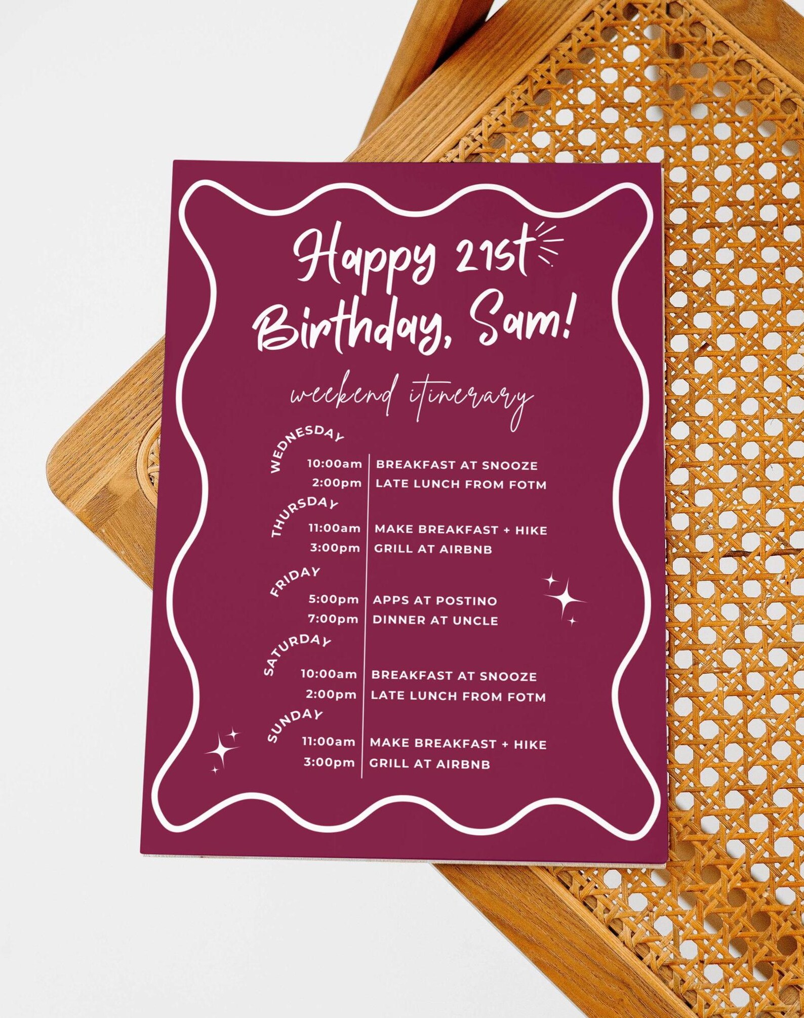 Birthday Program Template, Birthday Weekend Itinerary Template ...