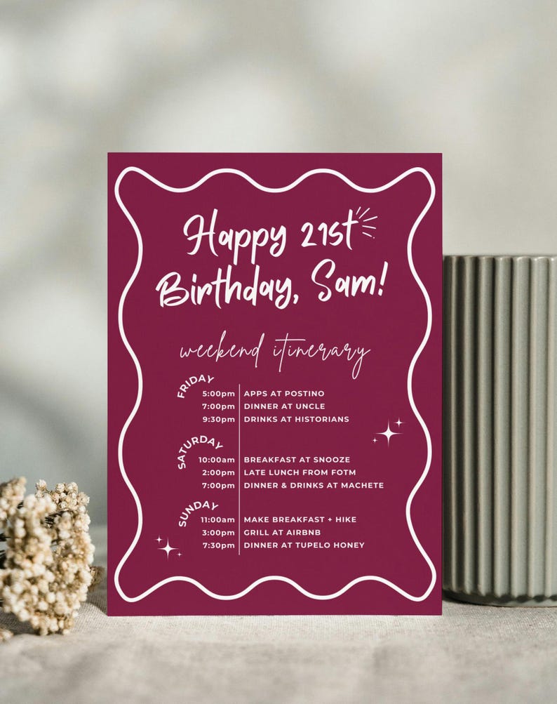 Birthday Program Template, Birthday Weekend Itinerary Template ...