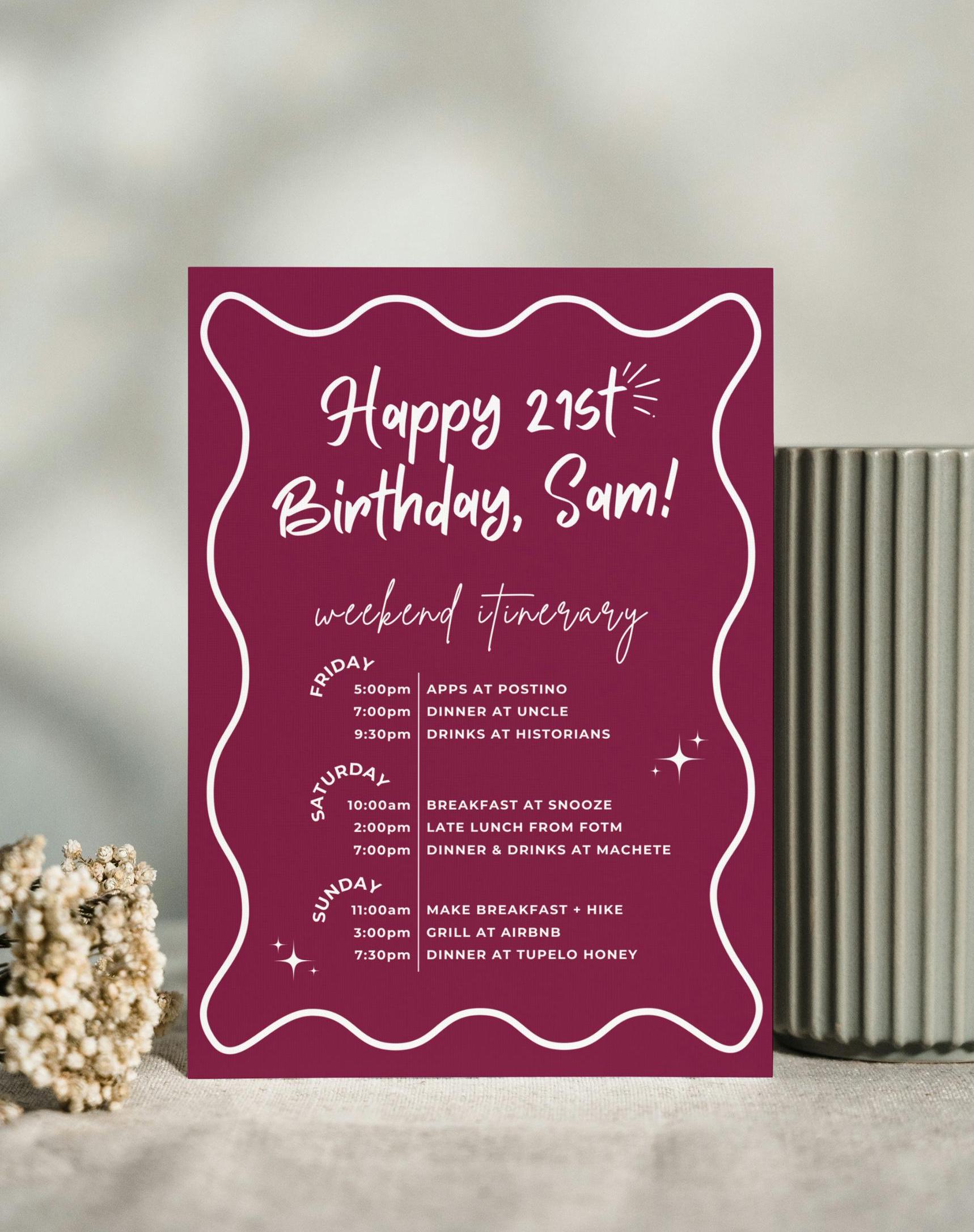 Birthday Program Template, Birthday Weekend Itinerary Template ...