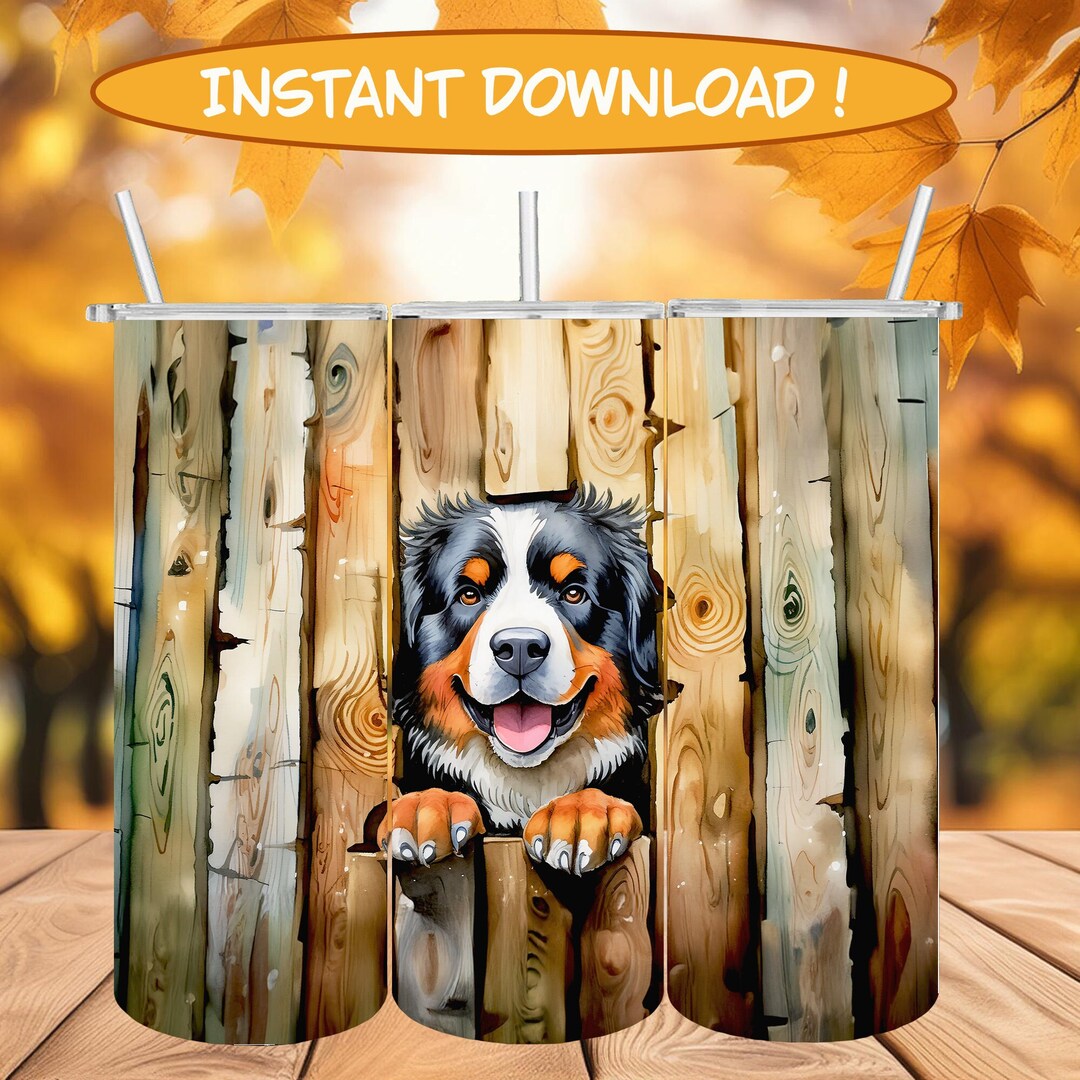 Bernese Mountain Dog Breaking Out of Wooden Fence Tumbler Wrap 20oz and ...