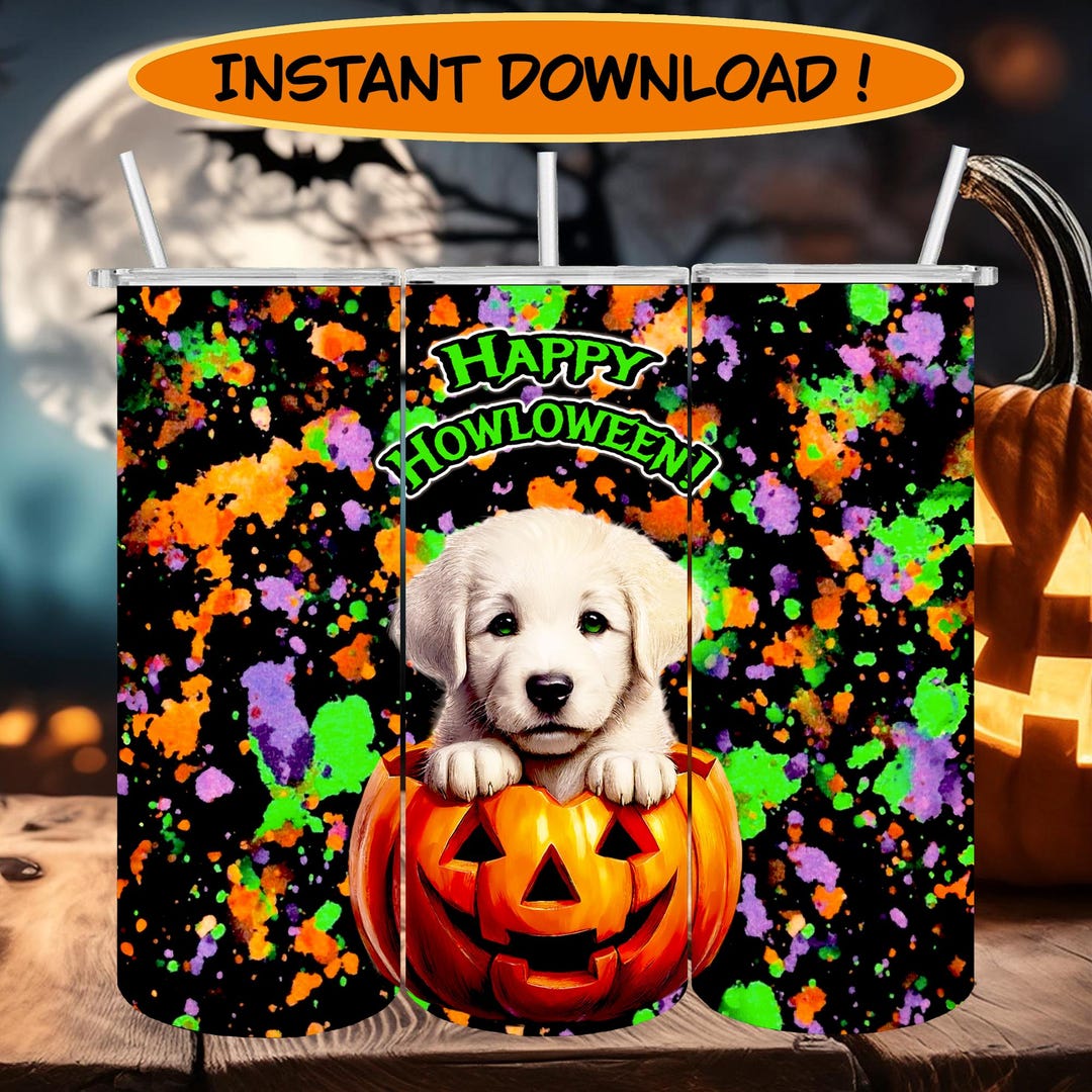 Great Pyrenees Sitting in Jack O Lantern Halloween Tumbler Wrap 20oz ...