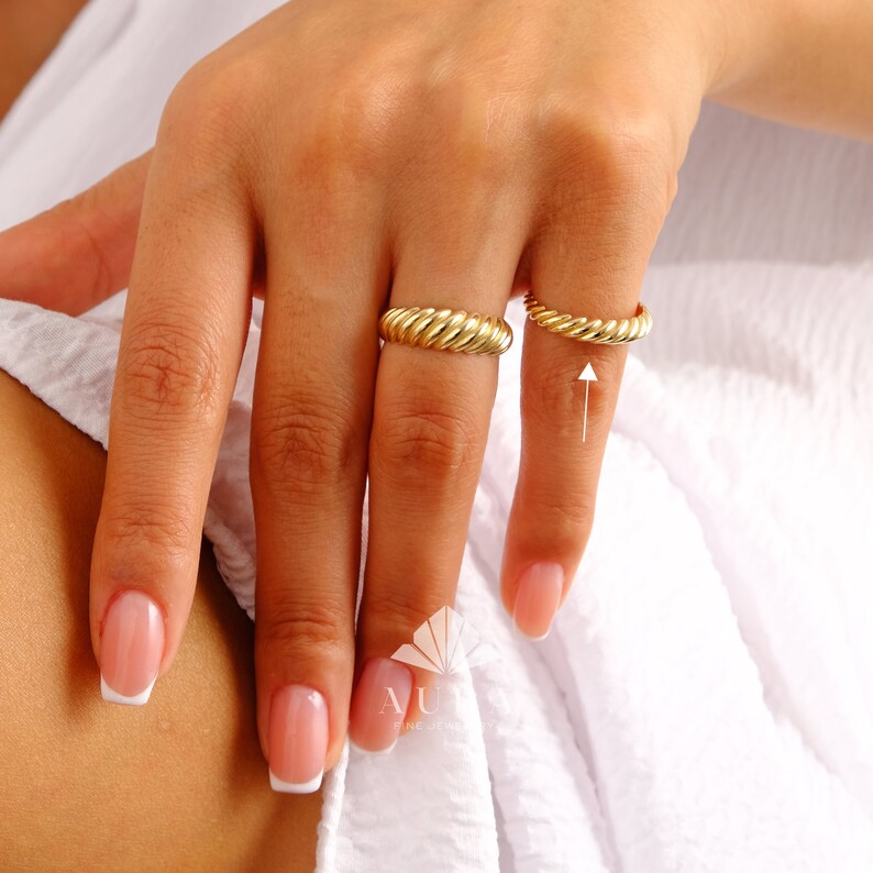 14K Gold Croissant Band Ring, Croissant Wedding Ring, Thin Gold Womens ...