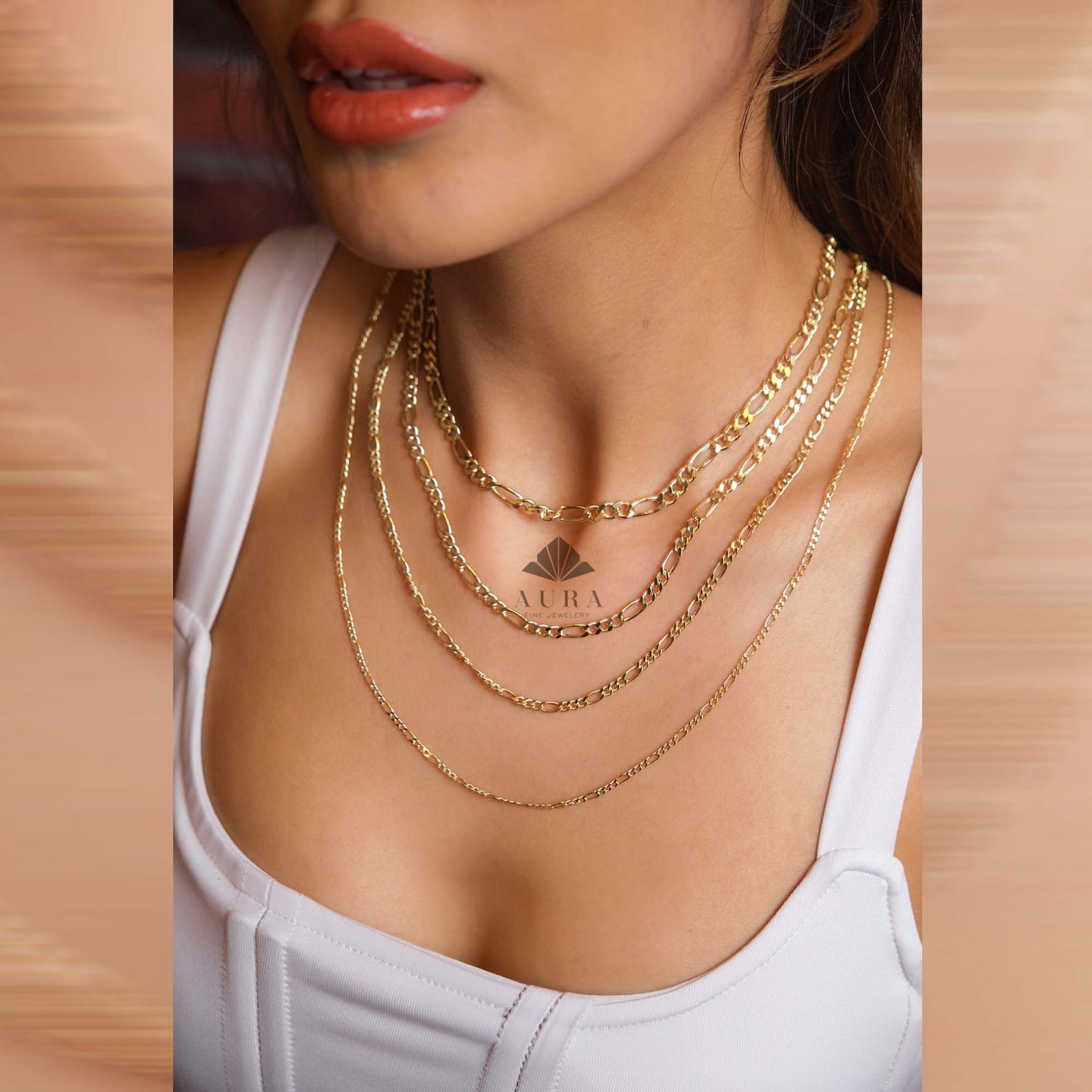 14K Gold Figaro Chain Necklace, 2mm 3mm 4mm 5mm Figaro Chain Necklace, Genuine Gold Chain Choker ...