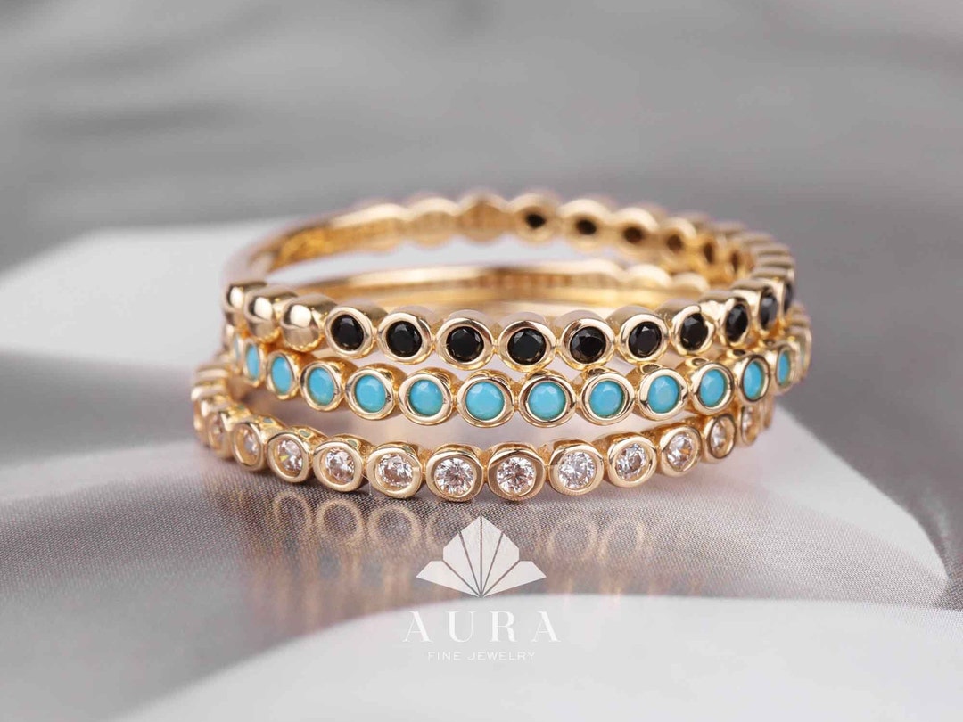 14K Gold Eternity Birthstone Ring, Eternity Stackable Gemstone Band ...