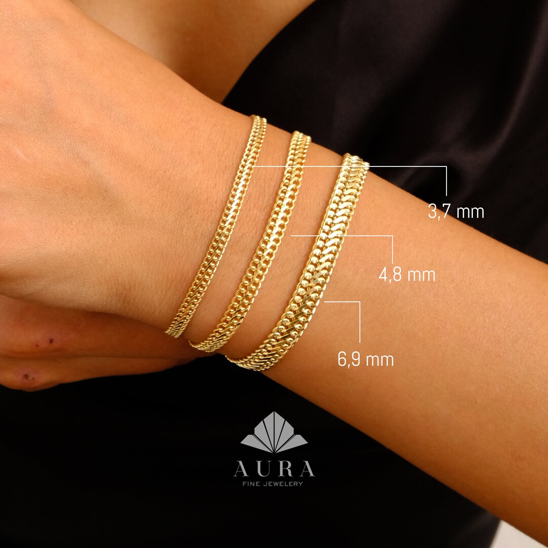 14K Gold Vienna Bracelet, Double Curb Chain Bracelet, Armoured Chain ...
