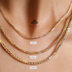 14K Gold Palm Chain Necklace, Wheat Foxtail Palm, Franco Chain Necklace ...