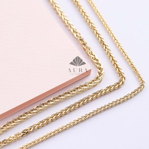 14K Gold Palm Chain Necklace, Wheat Foxtail Palm, Franco Chain Necklace ...