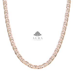 14K Gold Mariner Necklace, 3mm 4mm Mariner Chain Necklace, Flat Anchor ...