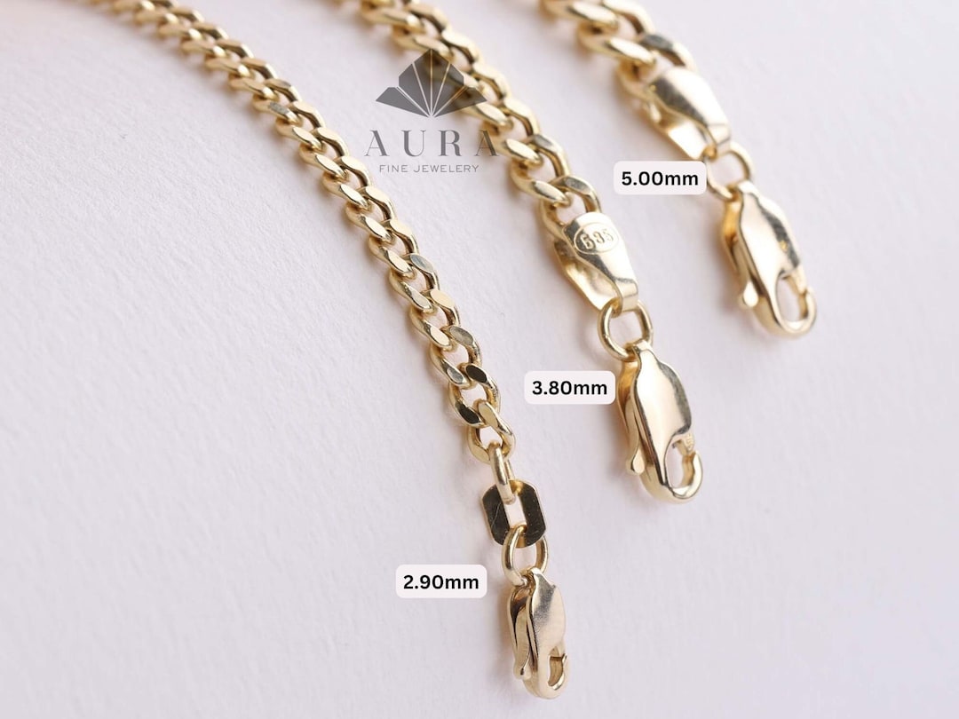 14K Gold Cuban Link Anklet, Cuban Link Chain Anklet, 3mm 4mm 5mm Curb ...