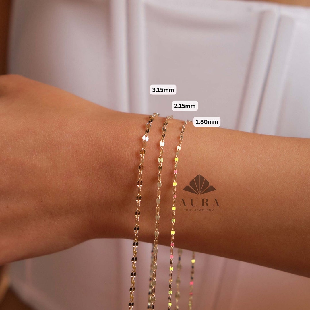 14K Gold Sequin Anklet, Sparkle Chain Bracelet, 2mm 3mm 4mm Gold ...