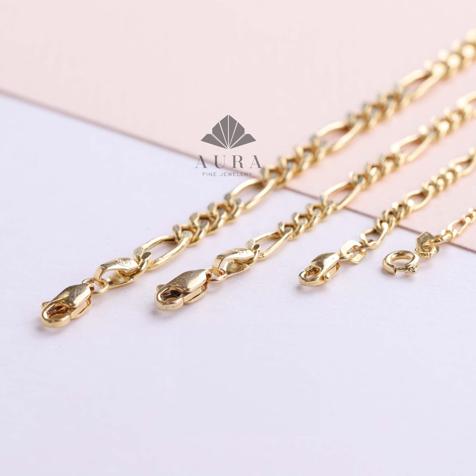 14K Gold Figaro Chain Necklace, 2mm 3mm 4mm 5mm Figaro Chain Necklace, Genuine Gold Chain Choker ...