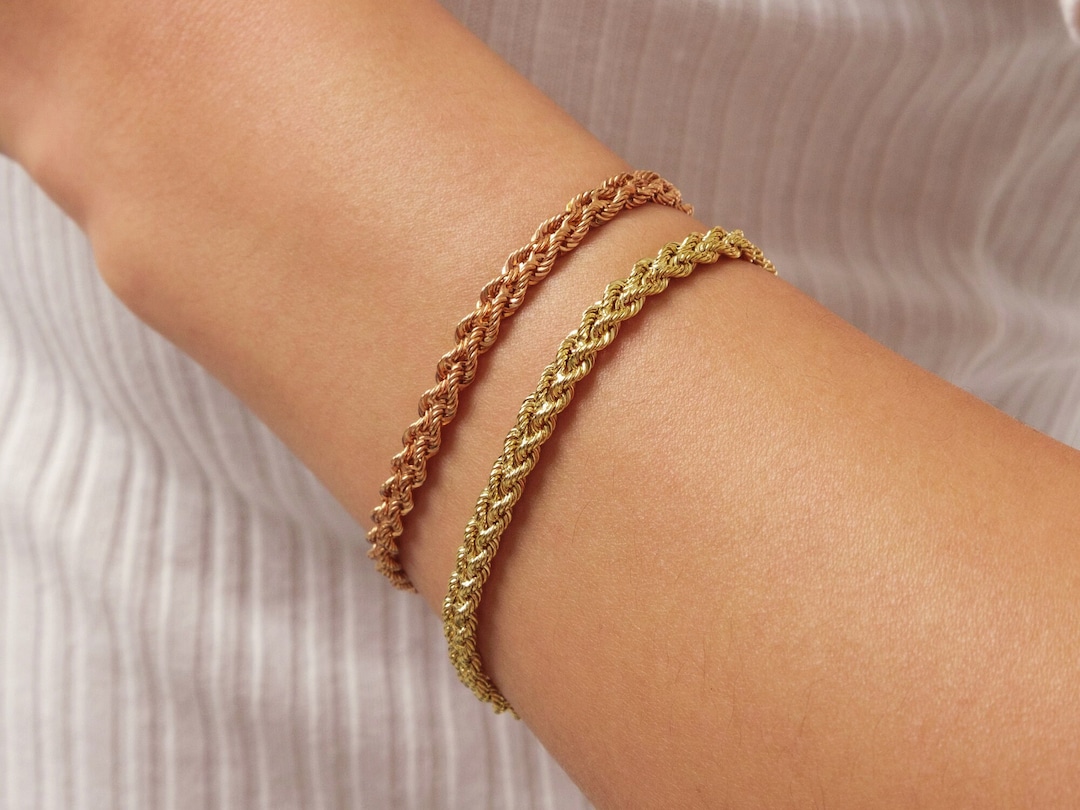 14K Gold Rope Chain Bracelet, Twisted Chain Bracelet, 4.5 Mm Chain ...