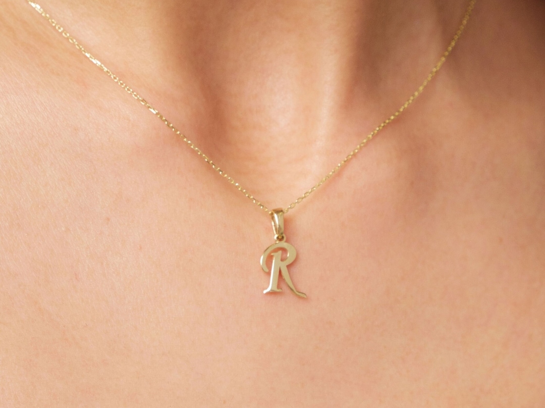 14K Gold Cursive Initial Necklace, Handwriting Letters Pendant, Initial ...