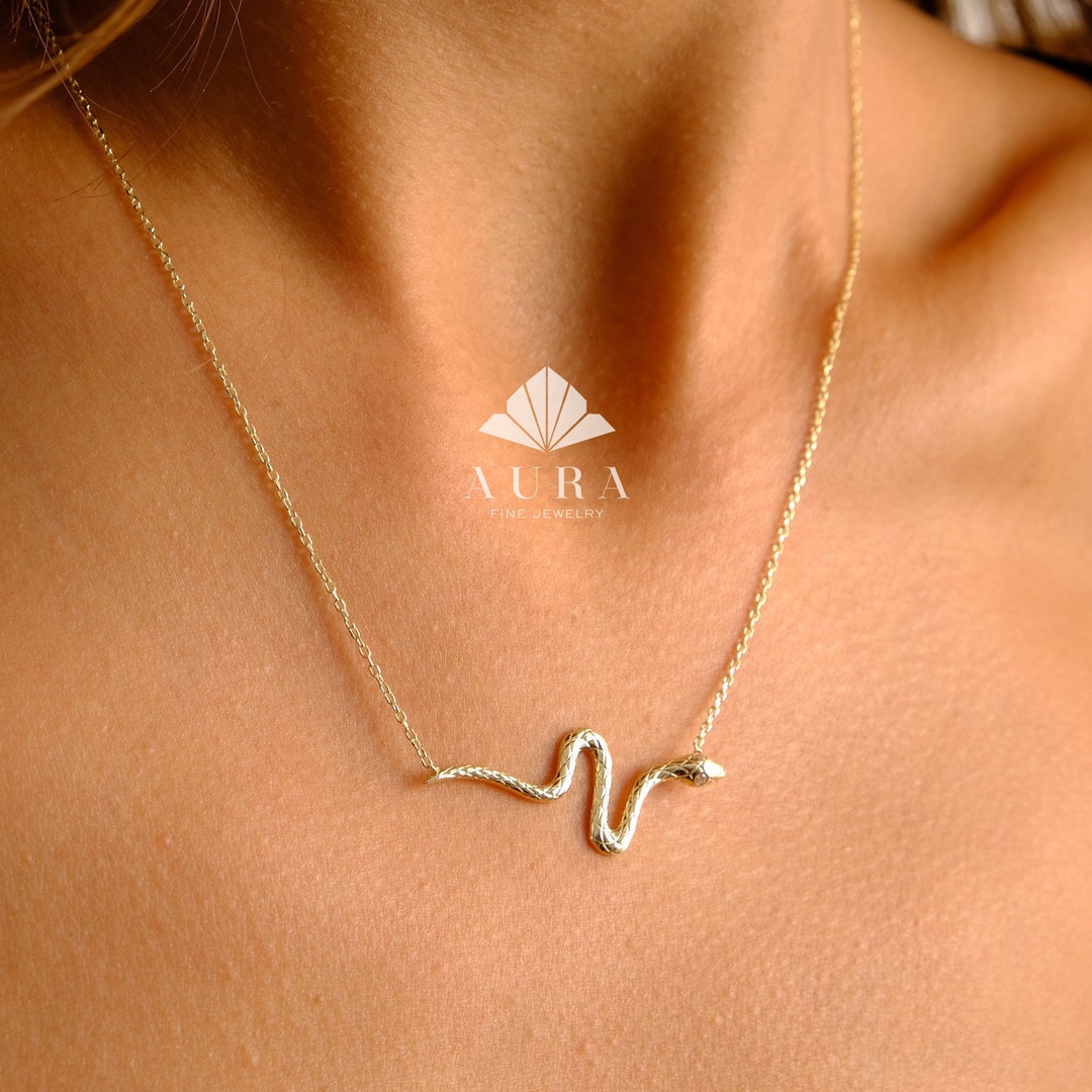 14K Gold Snake Necklace, Snake Pendant Necklace, Serpent Pendant ...