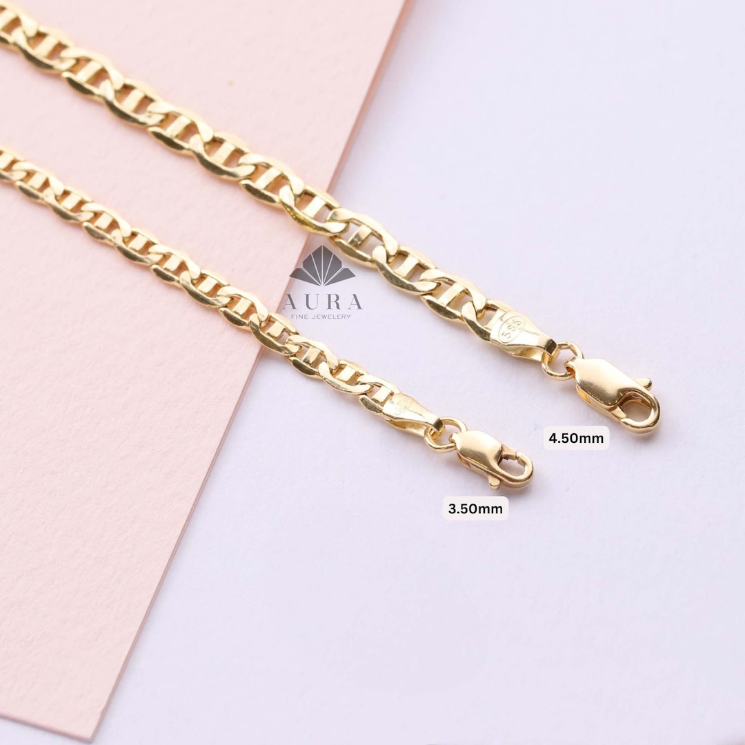 14K Gold Mariner Anklet, 3mm 4mm Mariner Chain Anklet, Flat Anchor ...