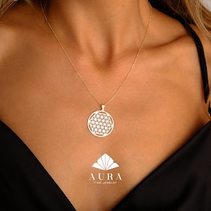 14K Gold Flower of Life Necklace, Seed of Life Necklace, Handmade ...