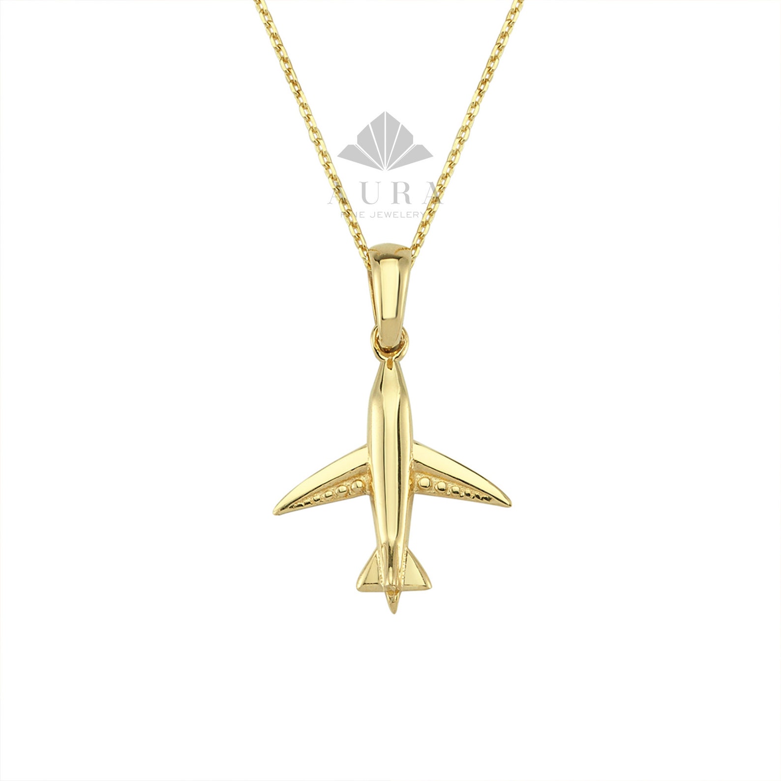 14K Gold Airplane Necklace, Airplane Pendant, Tiny Airplane Charm ...