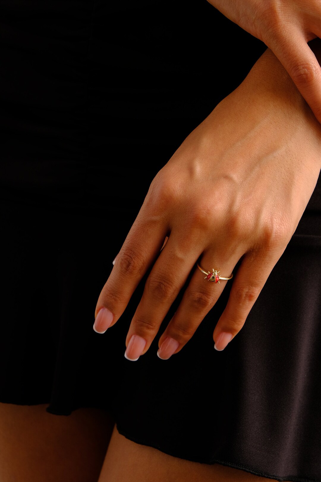 14K Gold Ladybug Ring, Ladybird Band Ring, Simple Thick Gold Band ...