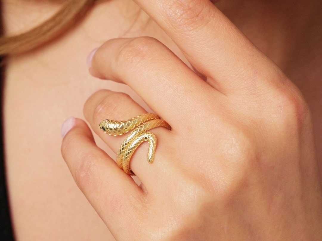14k Gold Snake Ring, Snake Ring With Emerald Eyes, Statement Ring ...