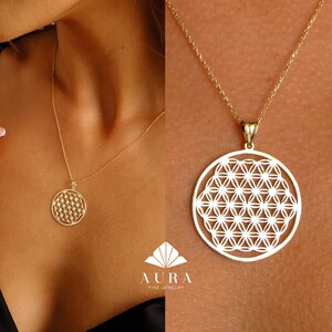 14K Gold Flower of Life Necklace, Seed of Life Necklace, Handmade ...