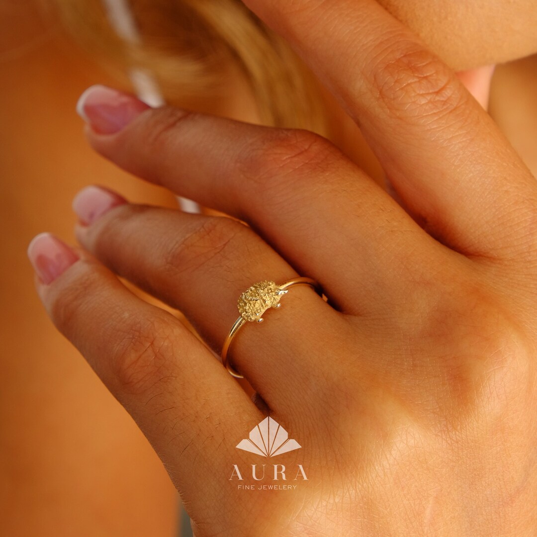 14K Gold Hedgehog Ring, Animal Band, Minimalist Hedgehog Ring ...