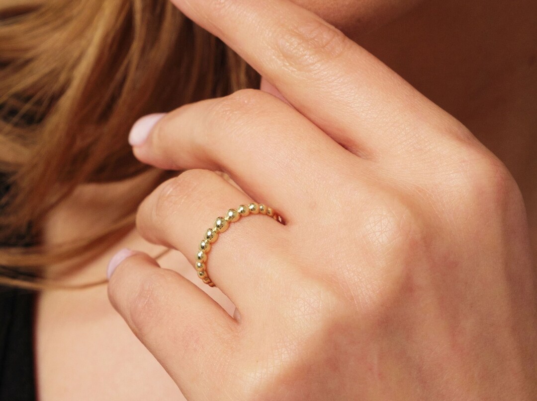 14K Gold Bead Ring, Gold Dot Ring, Dainty Bold Gold Stacking Ring ...