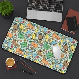 Eevee Pikachu Charmander Squirtle Bulbasaur Pattern Desk Mat! Perfect ...