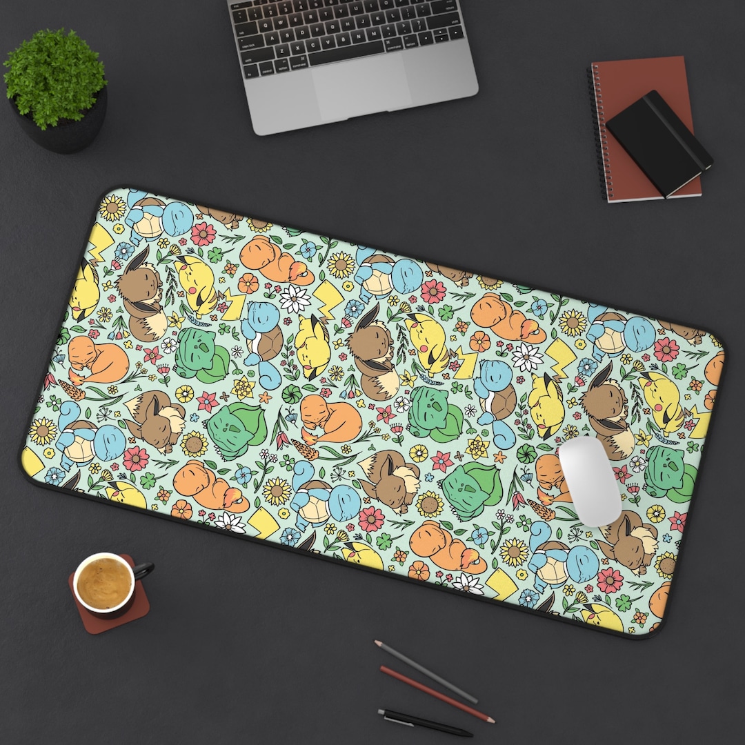 Eevee Pikachu Charmander Squirtle Bulbasaur Pattern Desk Mat! Perfect ...